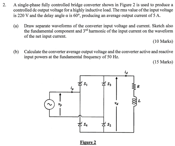 Solved 2. A single-phase fully controlled bridge converter | Chegg.com