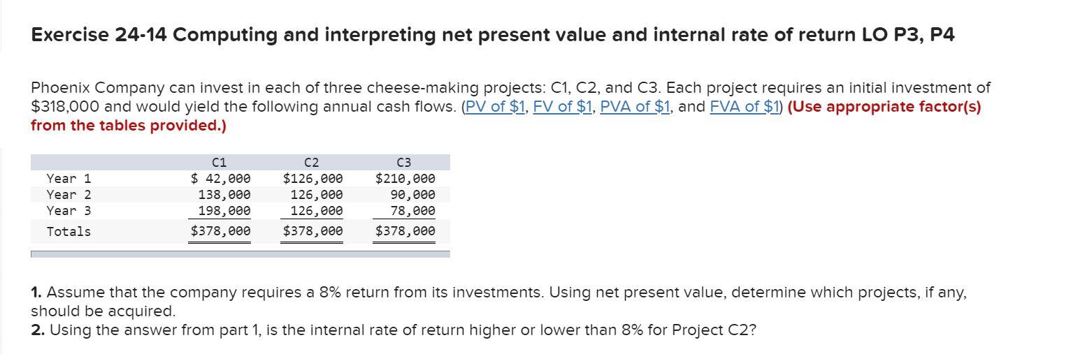 Solved Exercise 24-14 Computing and interpreting net present | Chegg.com