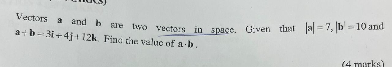 Solved Vectors a and b are two vectors in space. Given that | Chegg.com