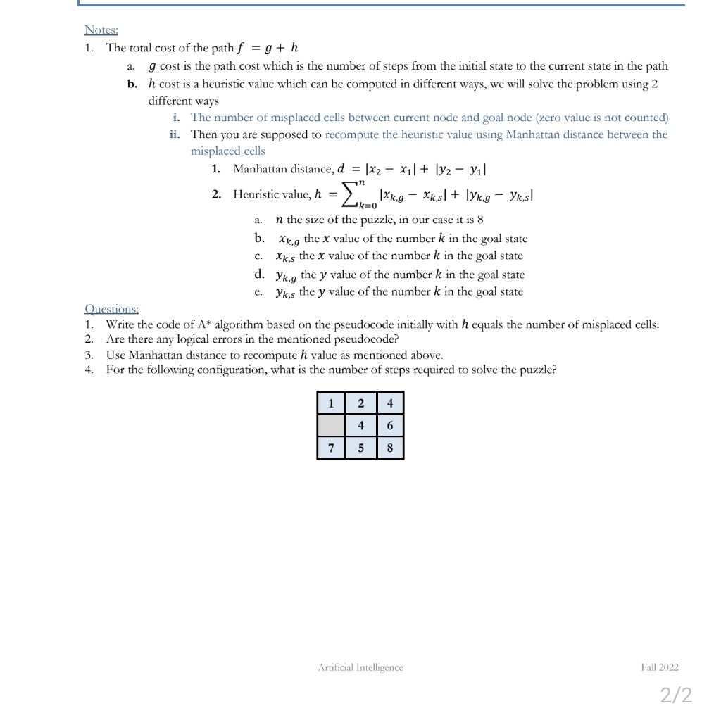 Solved 8-puxzle problem is a 3×3 grid with B tiles | Chegg.com