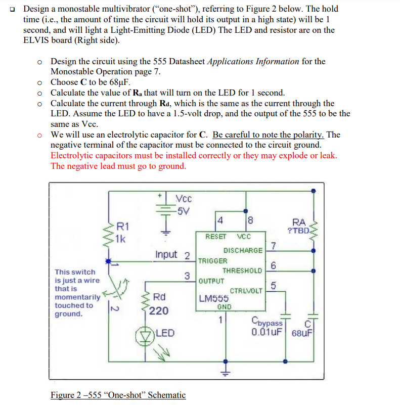 Solved Design a monostable multivibrator ("one-shot"), | Chegg.com
