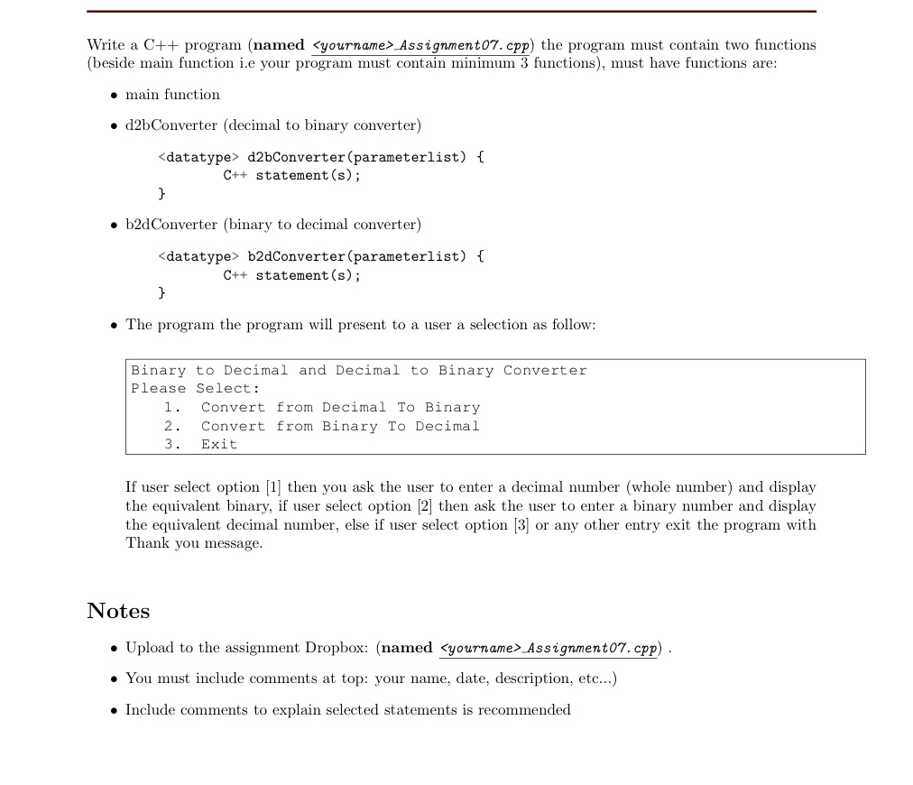Solved Write a C++ program (named Assignment07. cpp) the | Chegg.com