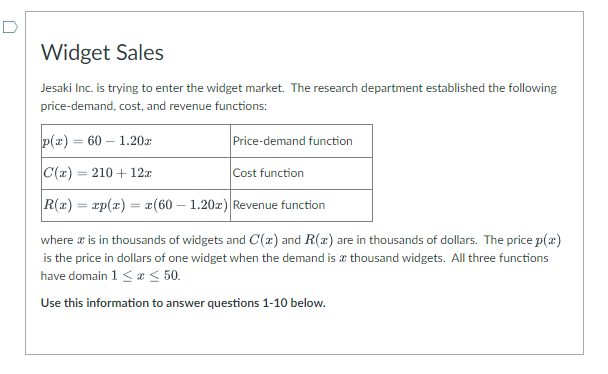Jesaki Inc. is trying to enter the widget market. The | Chegg.com