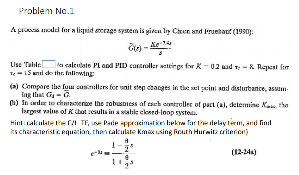 Problem No.1 A process model for a liquid storage | Chegg.com
