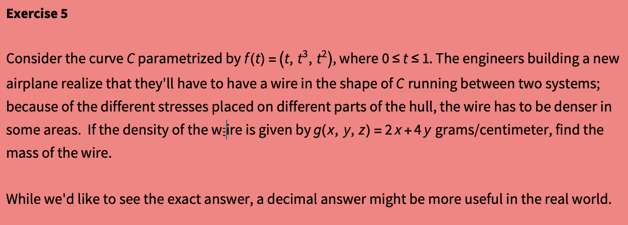 Solved Exercise 5 Consider the curve C parametrized by f(t) | Chegg.com