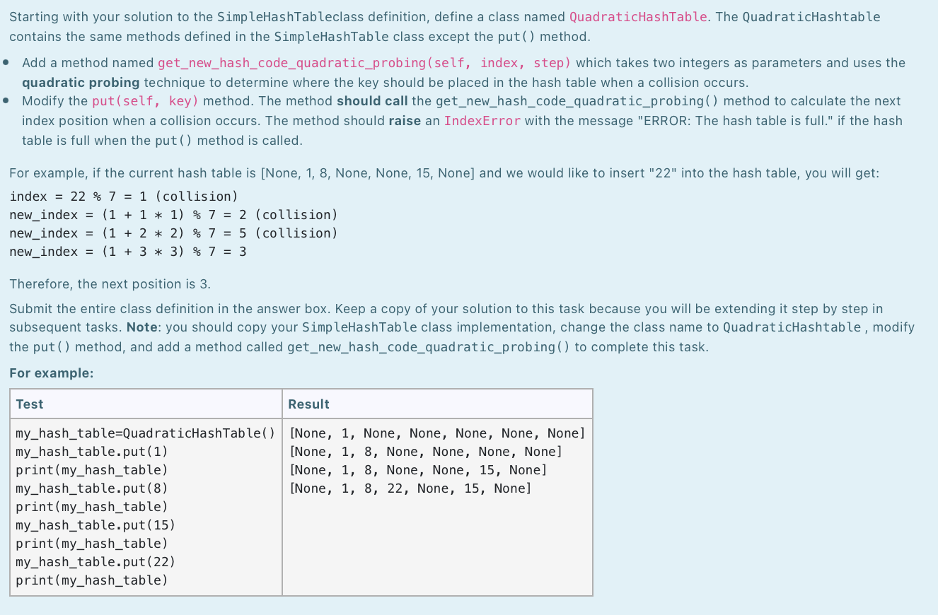 Solved Define a class named SimpleHashTable to represent a | Chegg.com