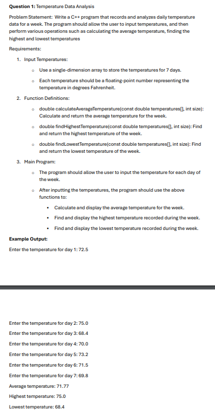 Solved Question 1: Temperature Data AnalysisProblem | Chegg.com