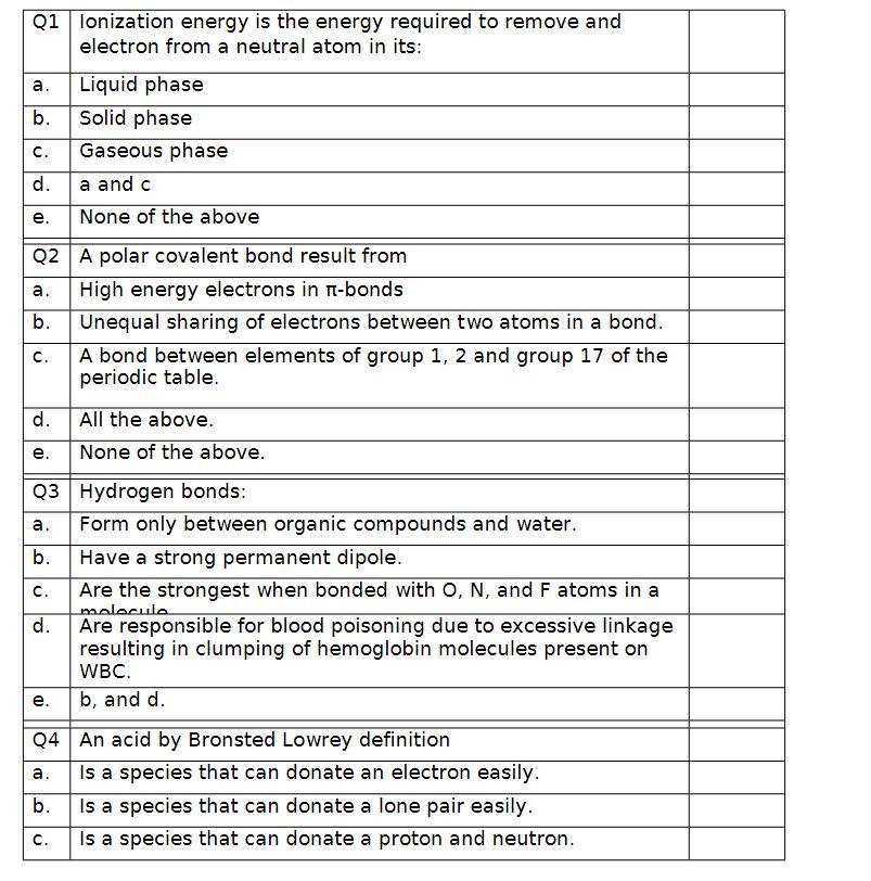 Solved \begin{tabular}{|l|l|l|} \hline Q1 & Ionization | Chegg.com