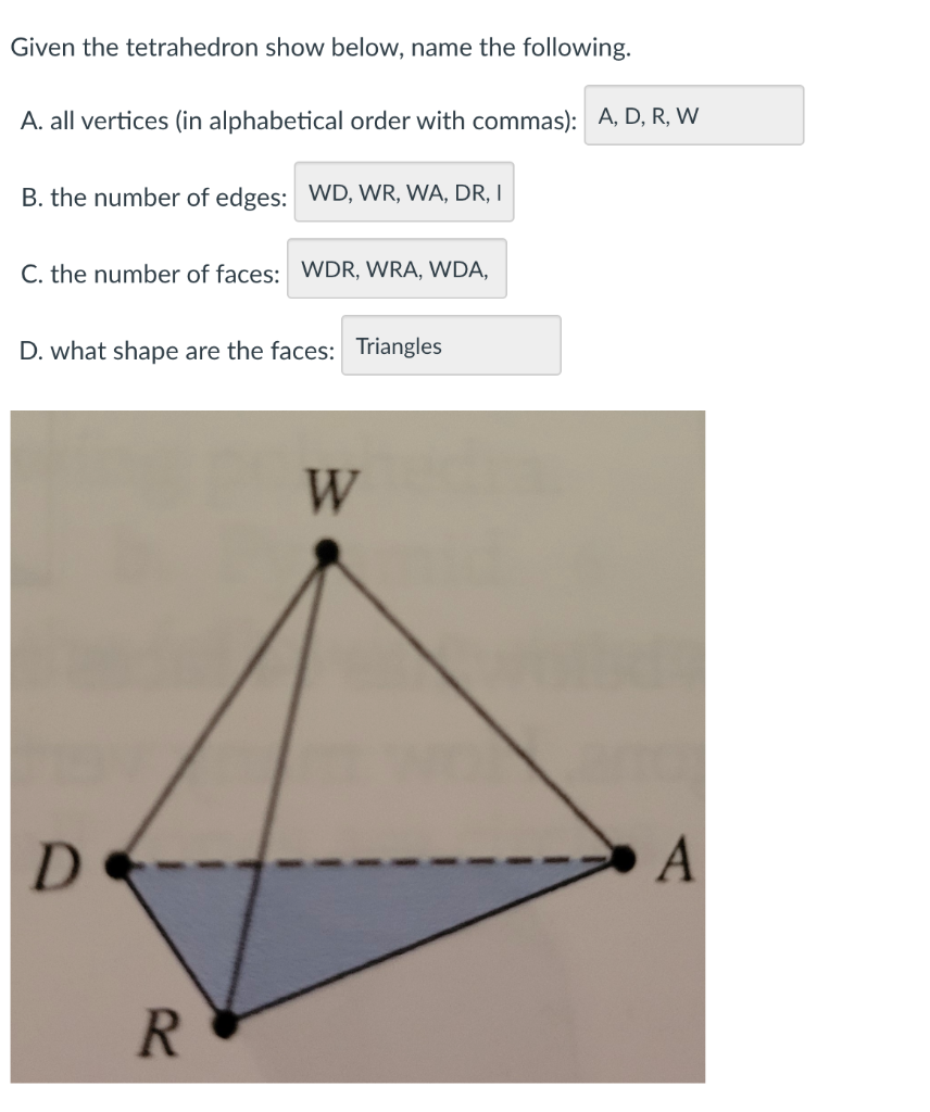 Solved Given the tetrahedron show below, name the following. | Chegg.com