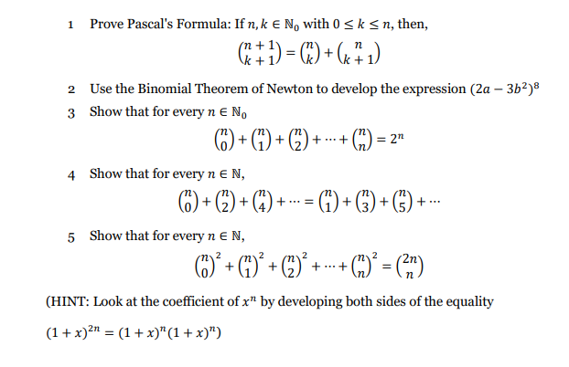 Solved 1 Prove Pascal's Formula: If n,k∈N0 with 0≤k≤n, then, | Chegg.com