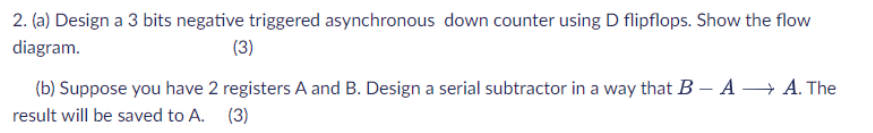 Solved 2. (a) Design a 3 bits negative triggered | Chegg.com