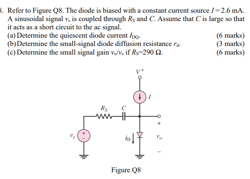 Solved 3. Refer to Figure Q8. The diode is biased with a | Chegg.com