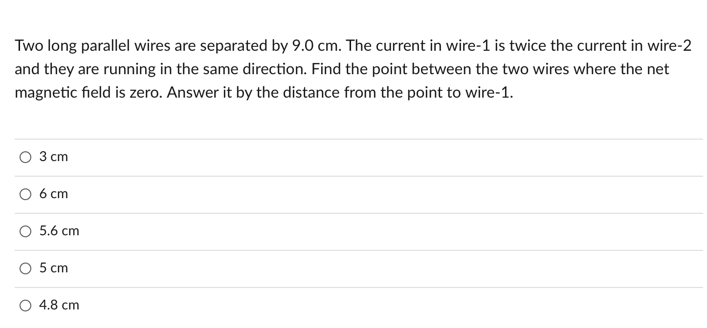 Solved Two long parallel wires are separated by 9.0 cm. The | Chegg.com