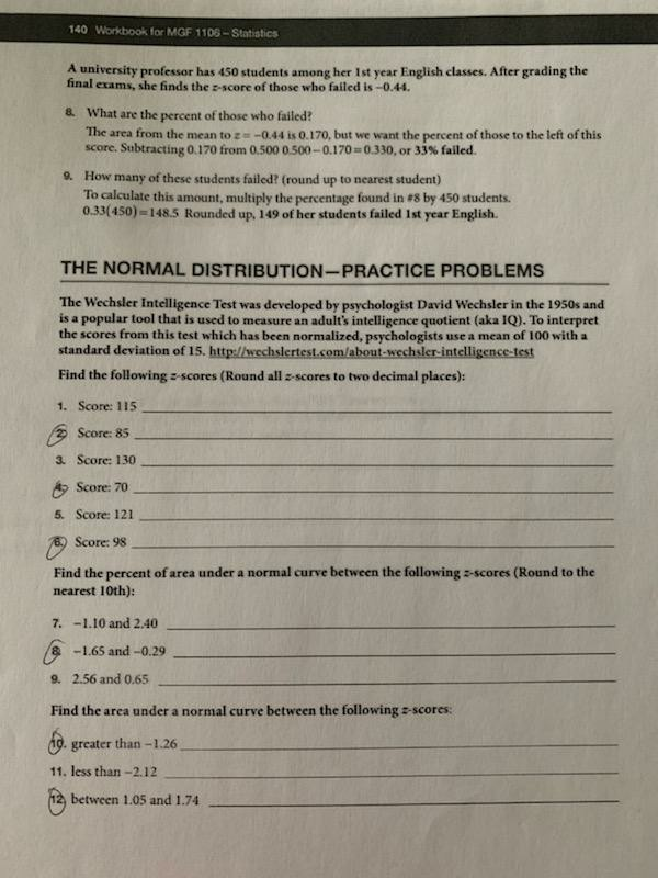 Solved 140 Workbook for MGF 1106-Statistics A university | Chegg.com