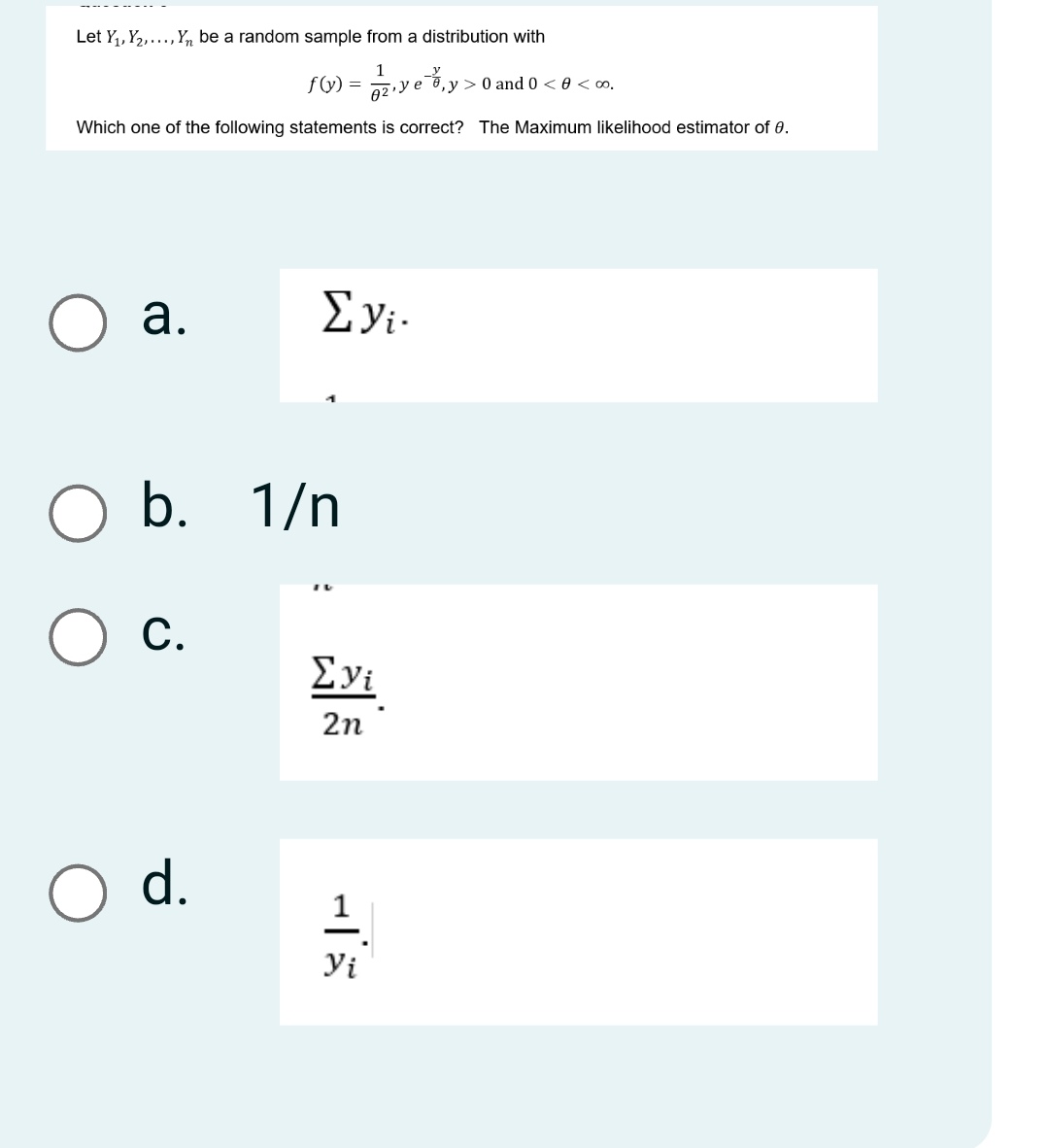 Solved Let Y1,Y2,…,Yn be a random sample from a distribution | Chegg.com