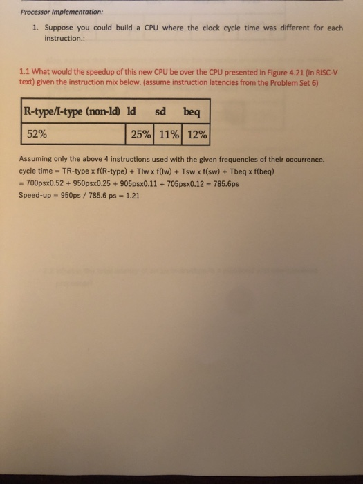 Processor Implementation: 1. Suppose you could build | Chegg.com