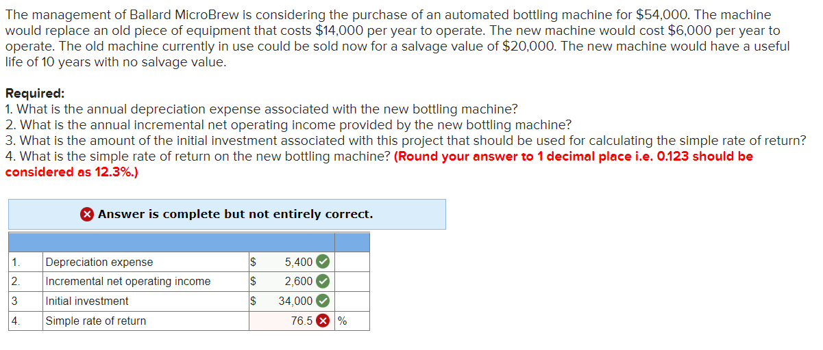 Solved WHAT IS EXACTLY THE ANSWER FOR SIMPLE RATE OF RETURN | Chegg.com