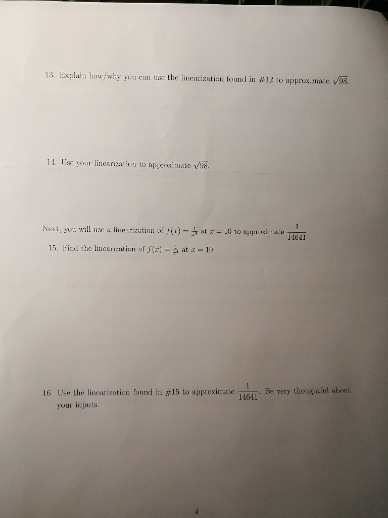 Solved 13 Explain How Why You Can Use The Linearization