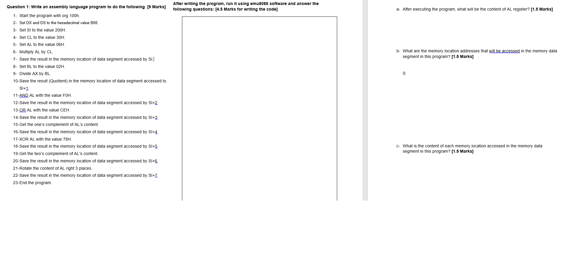 Solved Question 1: Write an assembly language program to do | Chegg.com