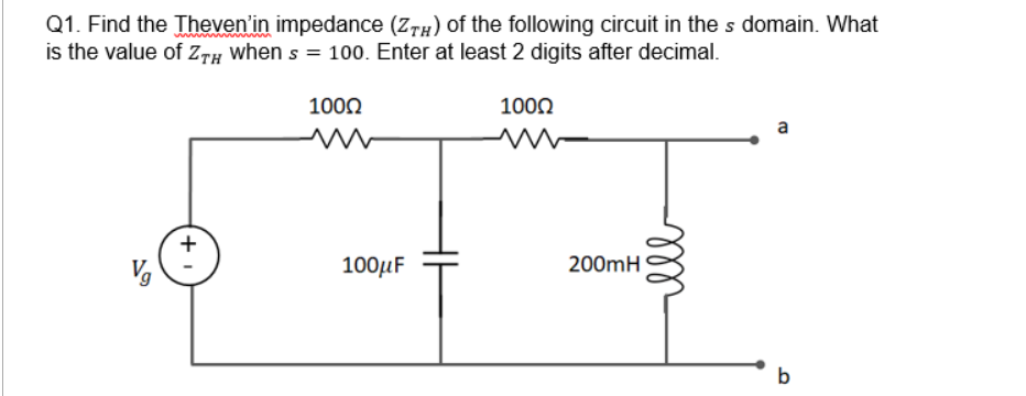 Solved Q1. Find the Theven'in impedance (ZTH) of the | Chegg.com
