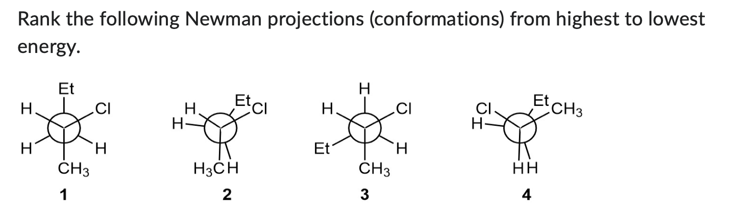 Solved Rank the following Newman projections (conformations) | Chegg.com