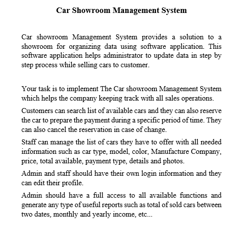 Solved Car Showroom Management System Car showroom | Chegg.com