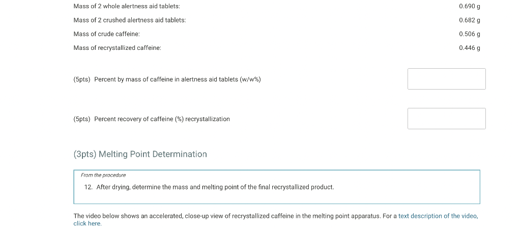 Solved Mass of 2 whole alertness aid tablets: 0.690 g Mass | Chegg.com