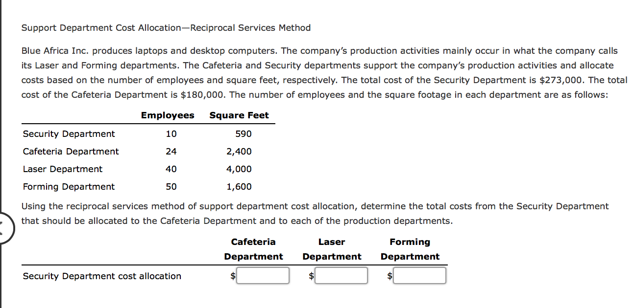 Solved Support Department Cost Allocation—Reciprocal | Chegg.com
