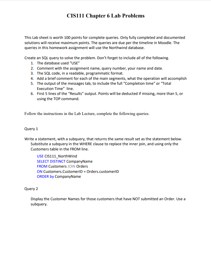 Solved CIS111 Chapter 6 Lab Problems This Lab sheet is worth | Chegg.com