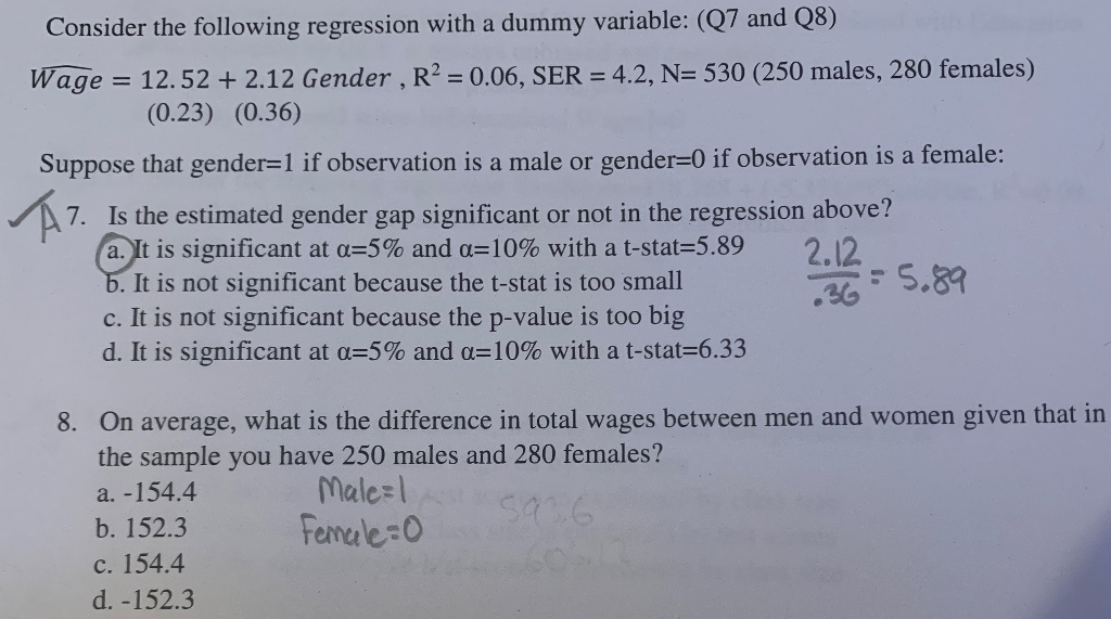Solved Consider the following regression with a dummy | Chegg.com
