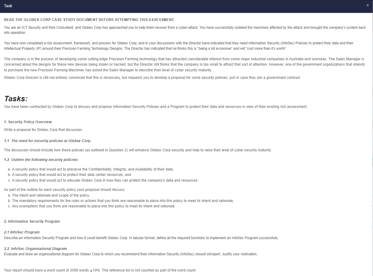 Solved READ THE GLOBEX CORP CASE STUDY DOCUMENT BEFORE | Chegg.com
