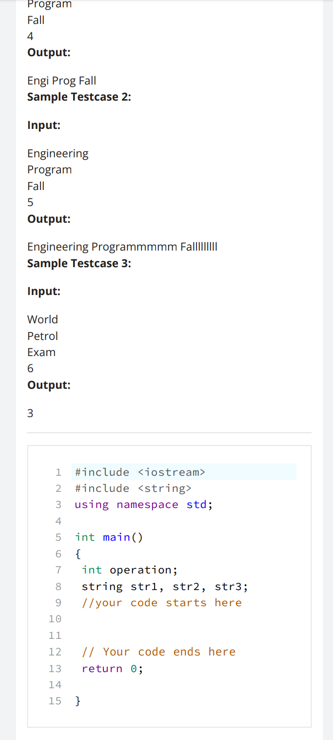 Solved Write a program that takes three single-word strings | Chegg.com