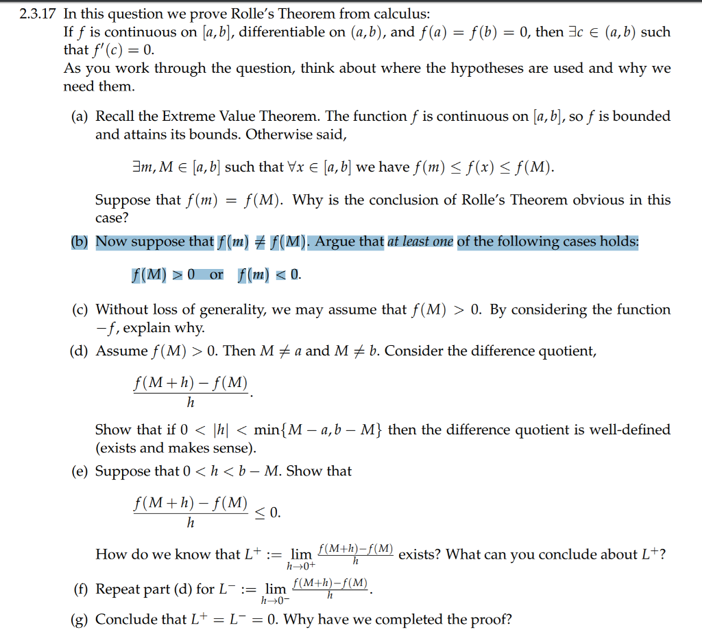 Solved 2.3.17 In this question we prove Rolle's Theorem from | Chegg.com