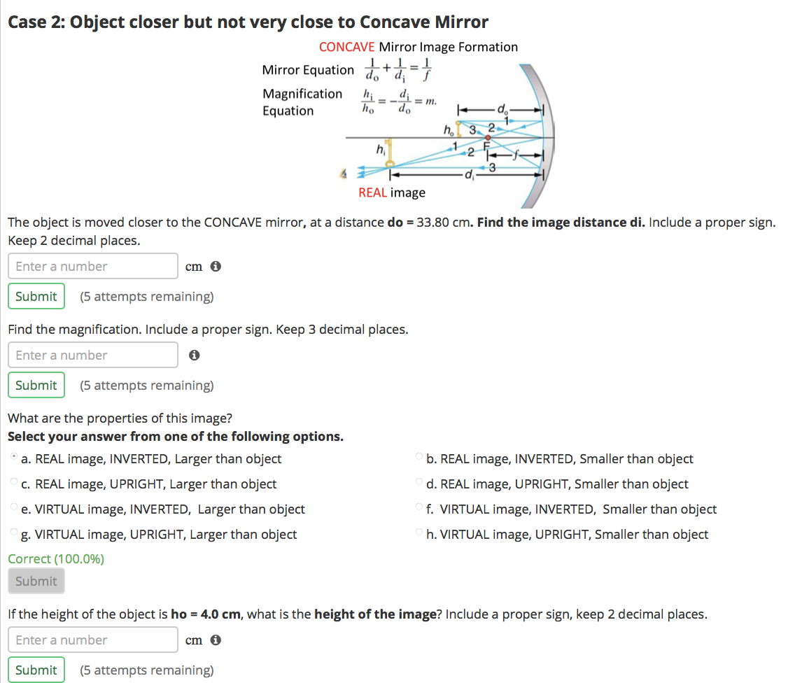 Solved Reflection -CONCAVE Mirrors Pay attention to the SIGN | Chegg.com