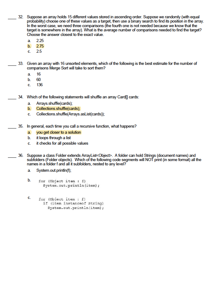 Solved 32 Suppose an array holds 15 different values stored | Chegg.com