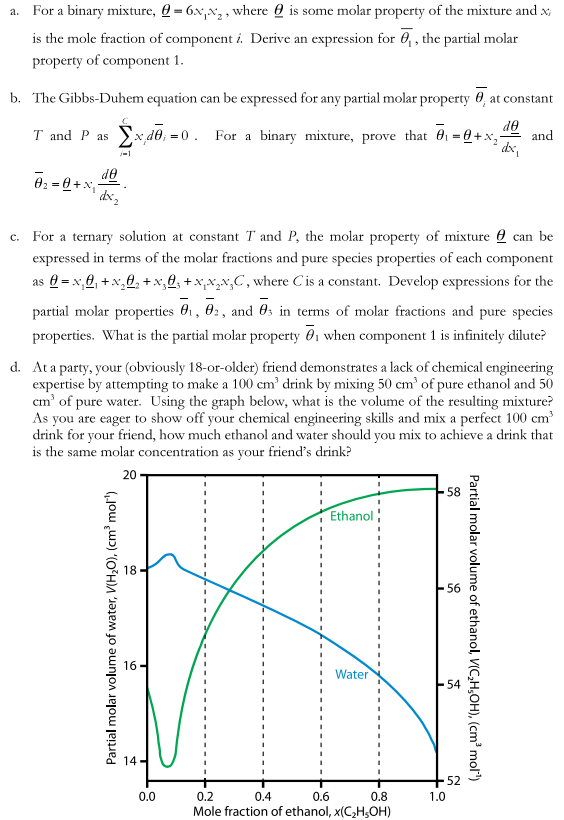 Solved a. ﻿For a binary mixture, θ?=6x1x2, ﻿where θ? is | Chegg.com