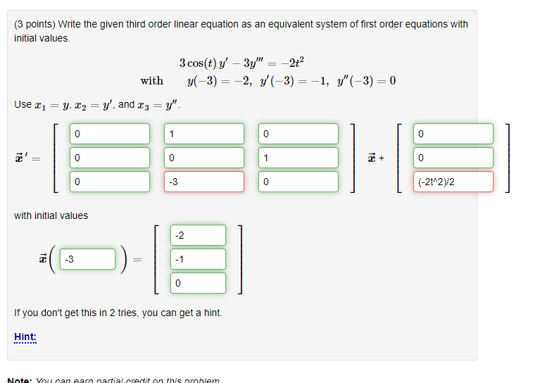 Solved (3 points) Write the given third order linear | Chegg.com