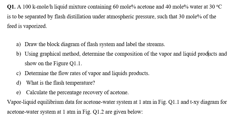 Solved Q1. A 100k−mole/h liquid mixture containing 60 mole% | Chegg.com