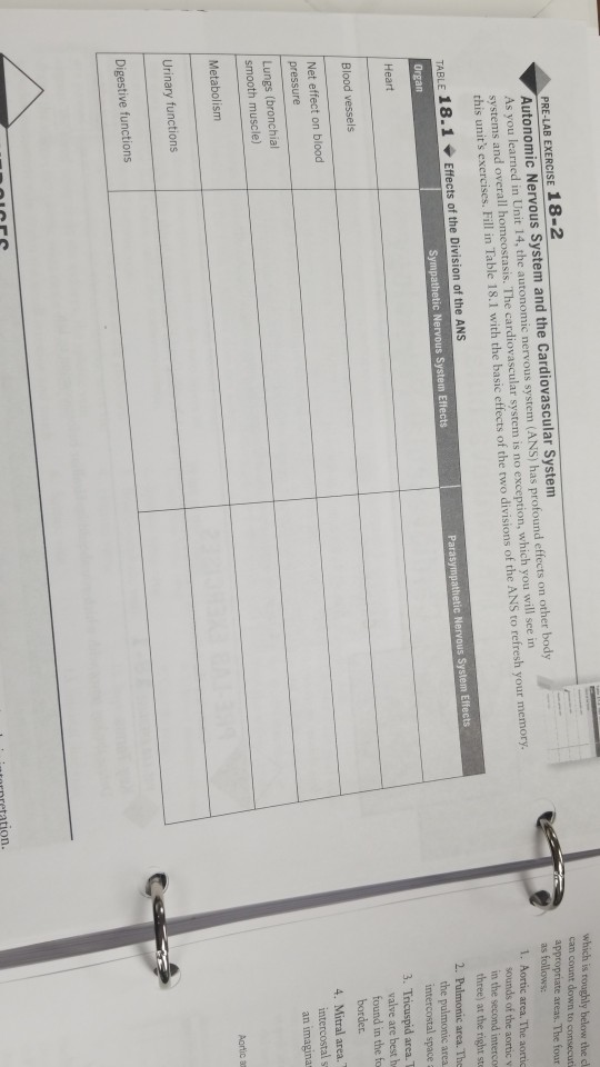 Solved PRE-LAB EXERCISE 18-2 Autonomic Nervous System and | Chegg.com