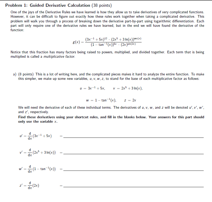 Solved Problem 2: Unguided Derivative Calculation Use the | Chegg.com