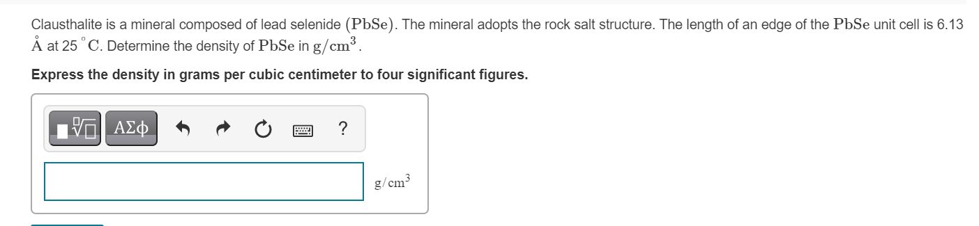 Solved Clausthalite is a mineral composed of lead selenide | Chegg.com