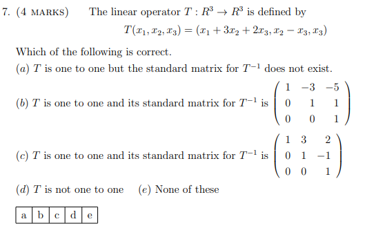 Solved 7. (4 MARKS) The linear operator T:R3→R3 is defined | Chegg.com
