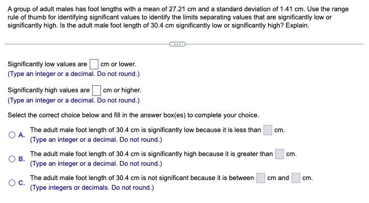 Solved A group of adult males has foot lengths with a mean | Chegg.com