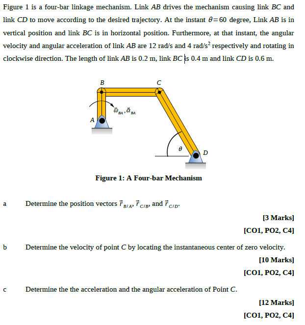 Solved Figure 1 is a four-bar linkage mechanism. Link AB | Chegg.com