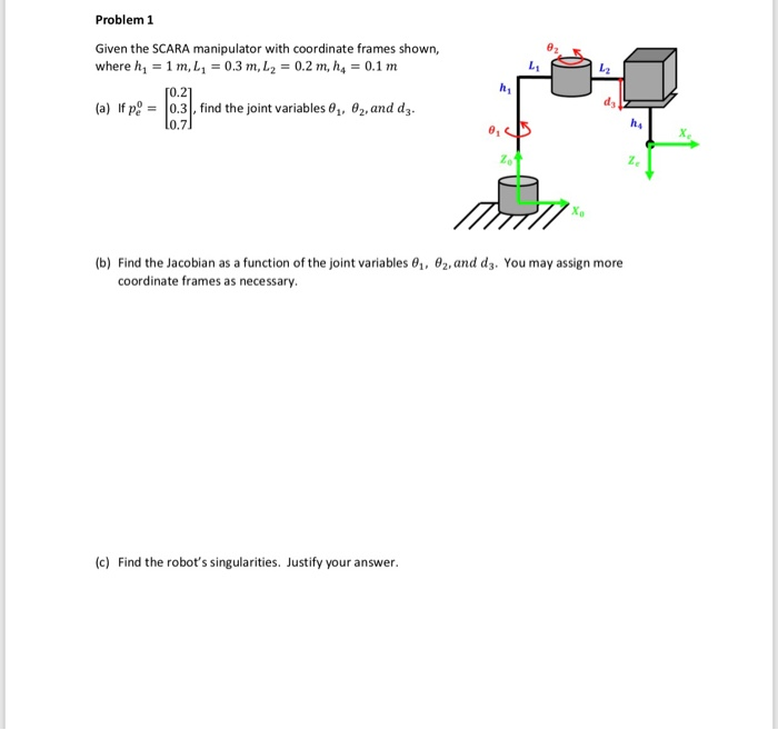 Solved Problem 1 Given the SCARA manipulator with coordinate | Chegg.com