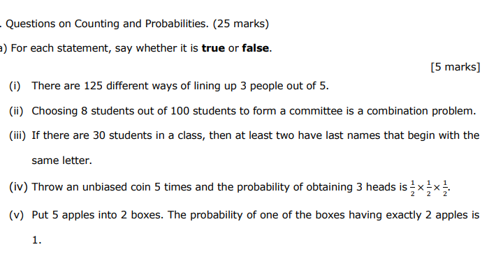 Solved Questions on Counting and Probabilities. (25 marks) | Chegg.com