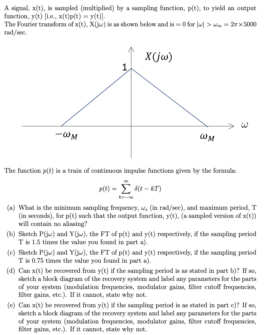 Solved A signal, x(t), is sampled (multiplied) by a sampling | Chegg.com