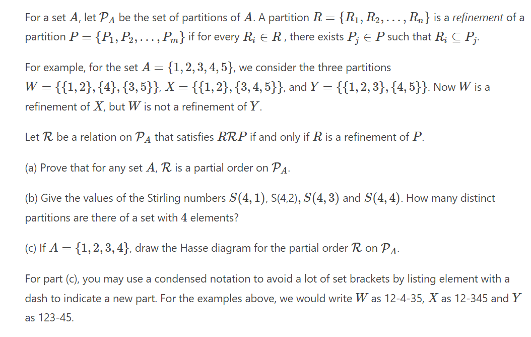 Solved = For a set A, let PĂ be the set of partitions of A. | Chegg.com