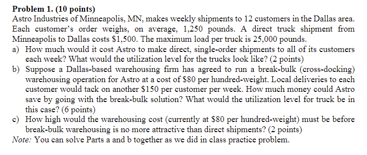 Solved Problem 1. (10 points) Astro Industries of | Chegg.com