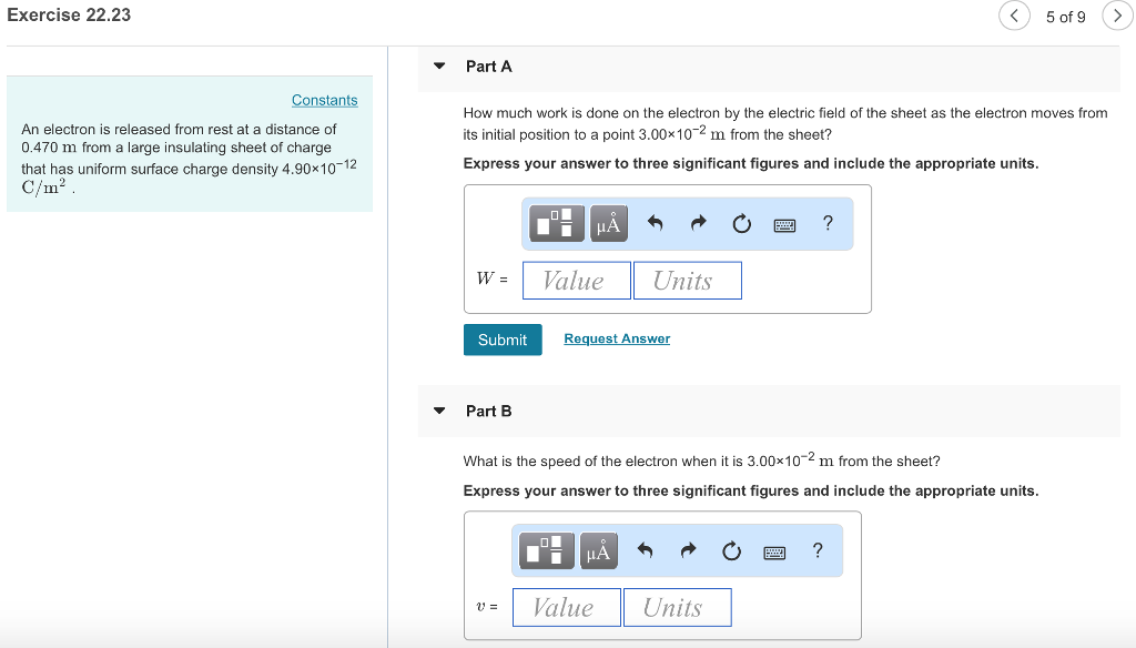 Solved Exercise 22.23 5 of 9 Part A An electron is released | Chegg.com